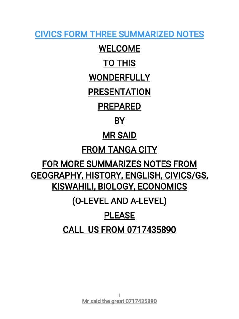 Civics Form Three Kitini | PDF