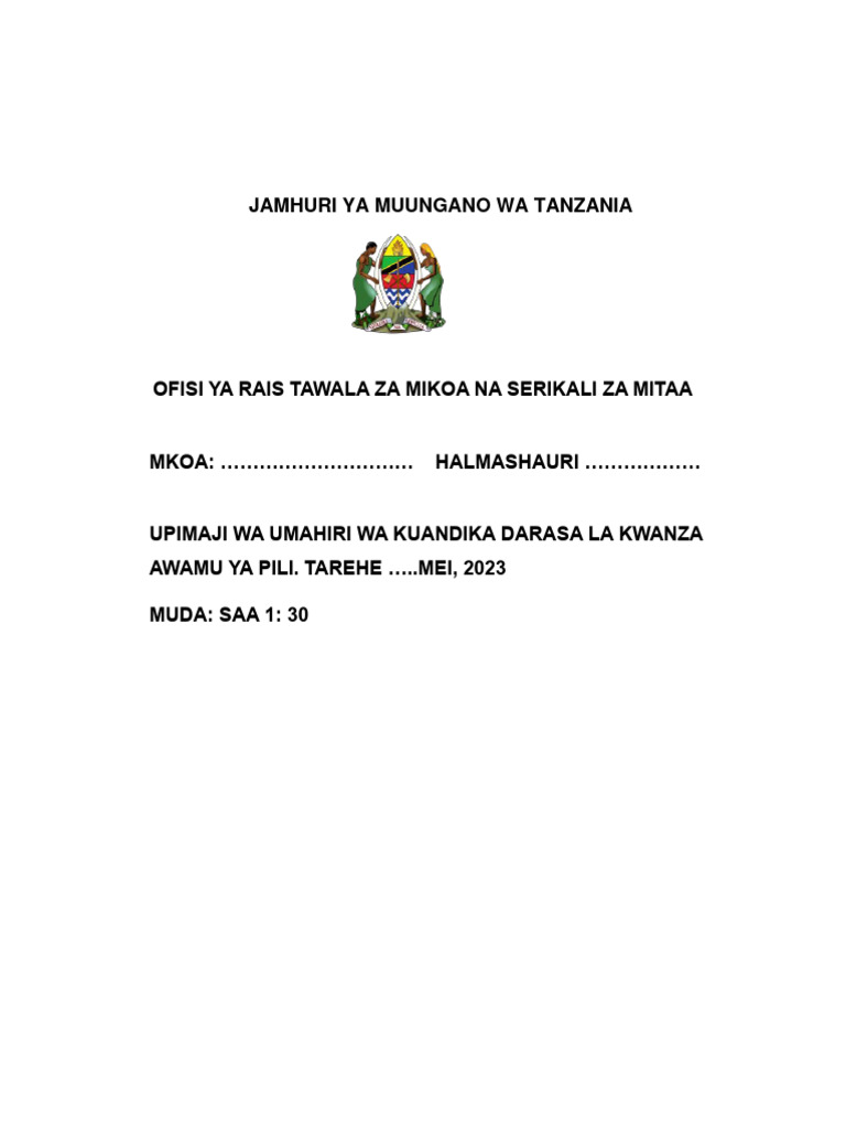 Mitihani Ya Upimaji KKK Darasa La Kwanza May 2023 | PDF | Phonetics ...