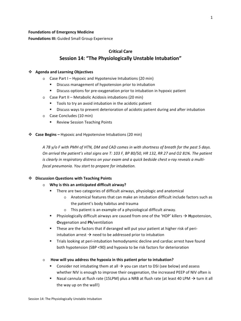 F3 Unit 14 Unstable Intubations | PDF | Blood Pressure | Medical ...