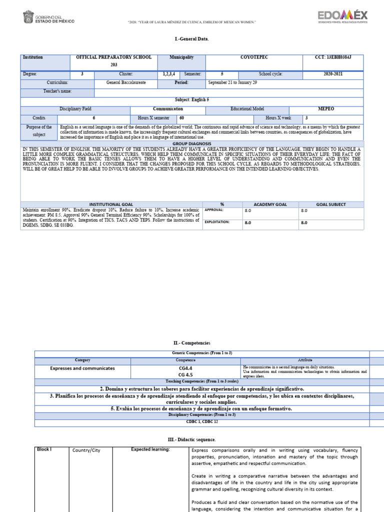 English Planning V Epo 203 Cycle 2020-2021 | PDF | English Language ...