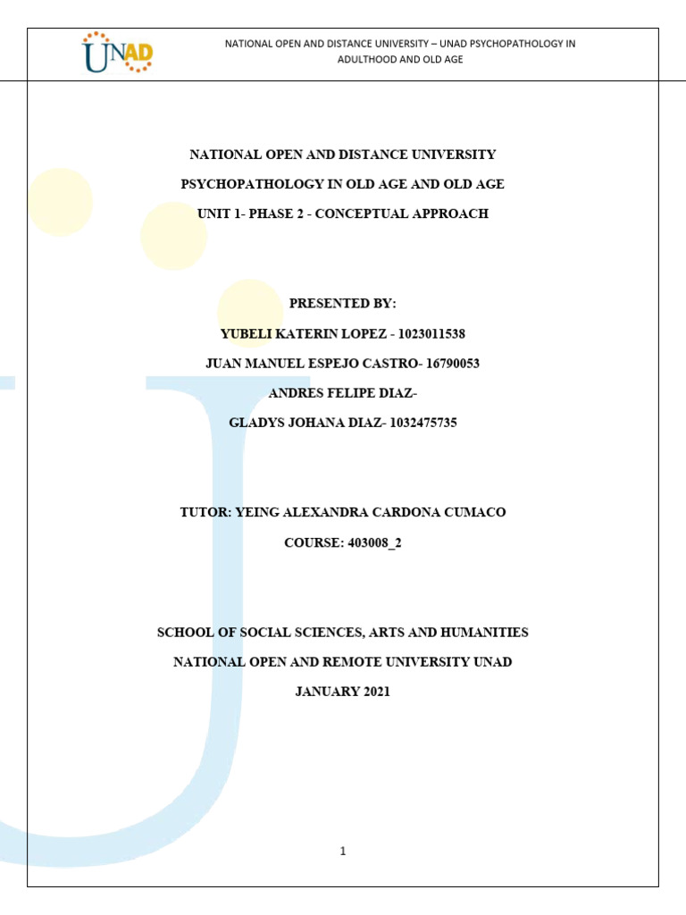 Psychopathology of Adulthood and Old Age COLLABORATIVE WORK | PDF ...