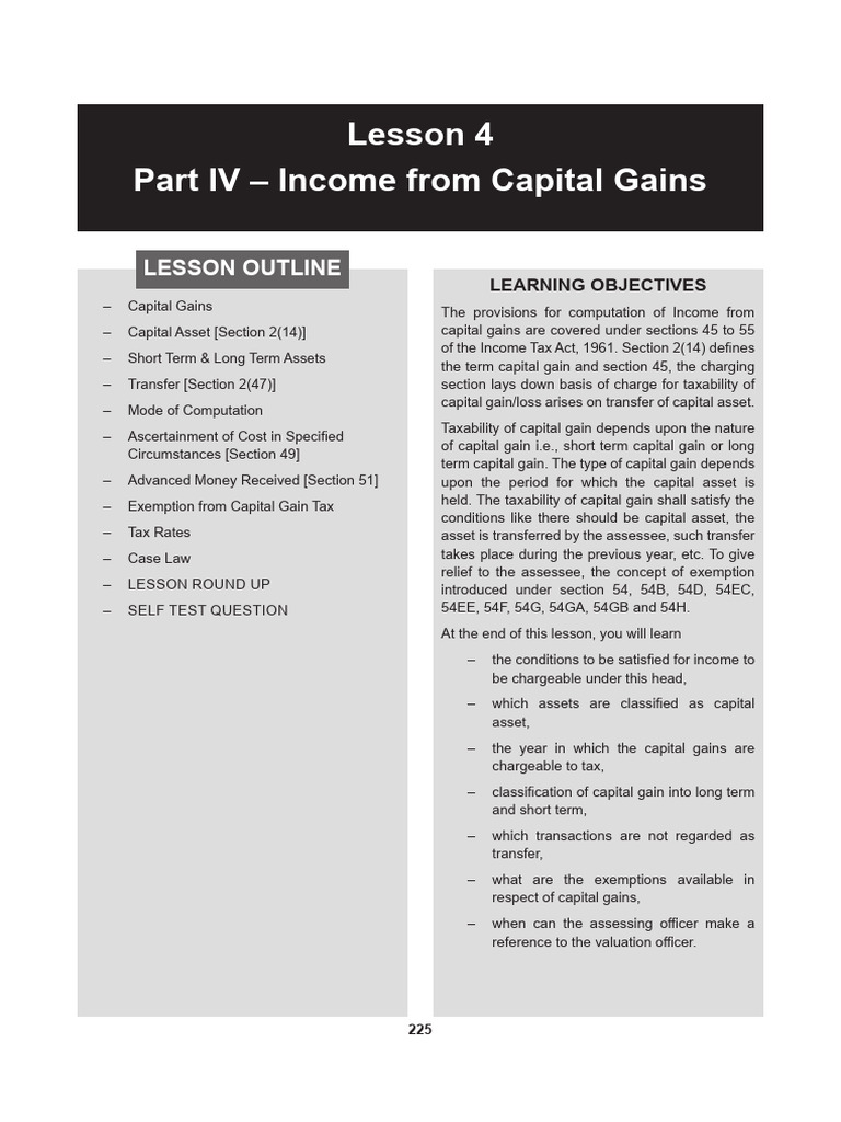Lesson 4 Part IV - Income From Capital Gains | PDF | Capital Gains Tax ...
