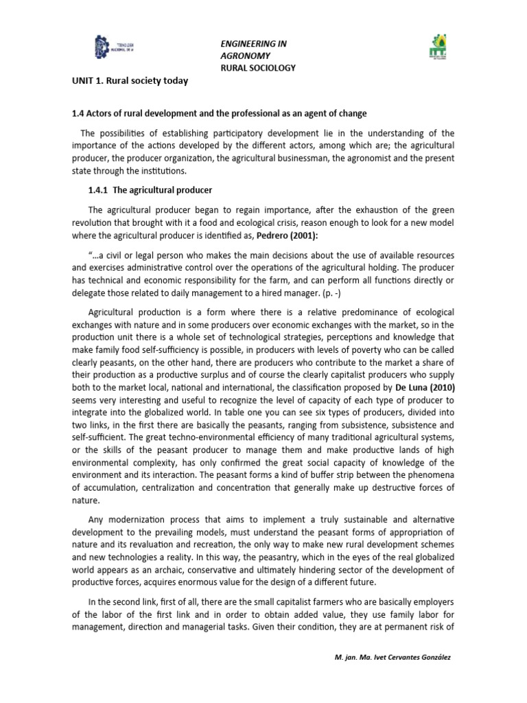 1.4 Actors of Rural Development and The Professional As An Agent of ...