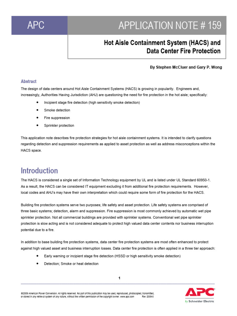 APC Application Note 159 - Hot Aisle Containment System (HACS) and Data ... APC Application Note 159 - Hot Aisle Containment System (HACS) and Data ...