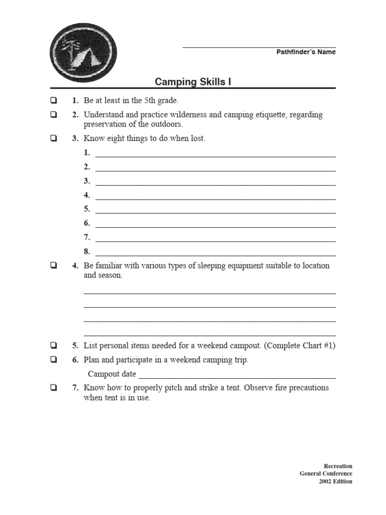 Camping Skills I | PDF | Camping