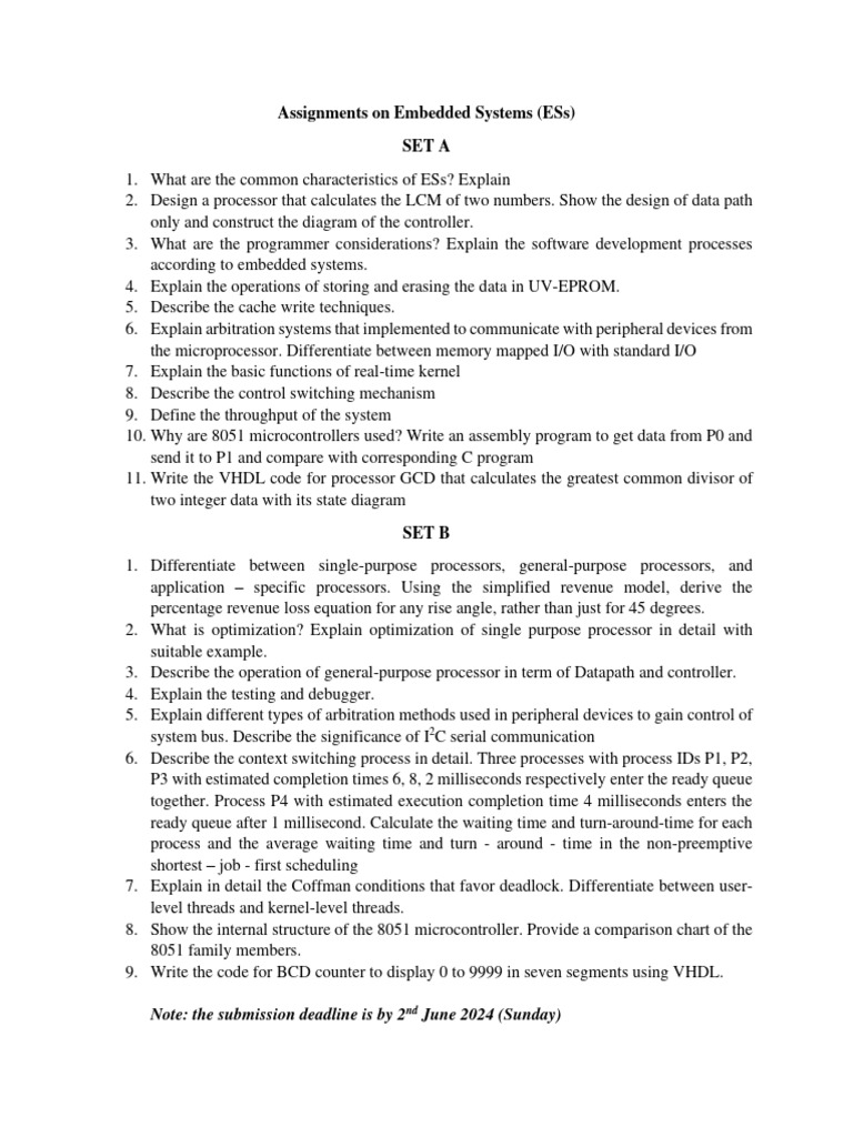Assignments On Embedded Systems | PDF | Central Processing Unit | Microcontroller