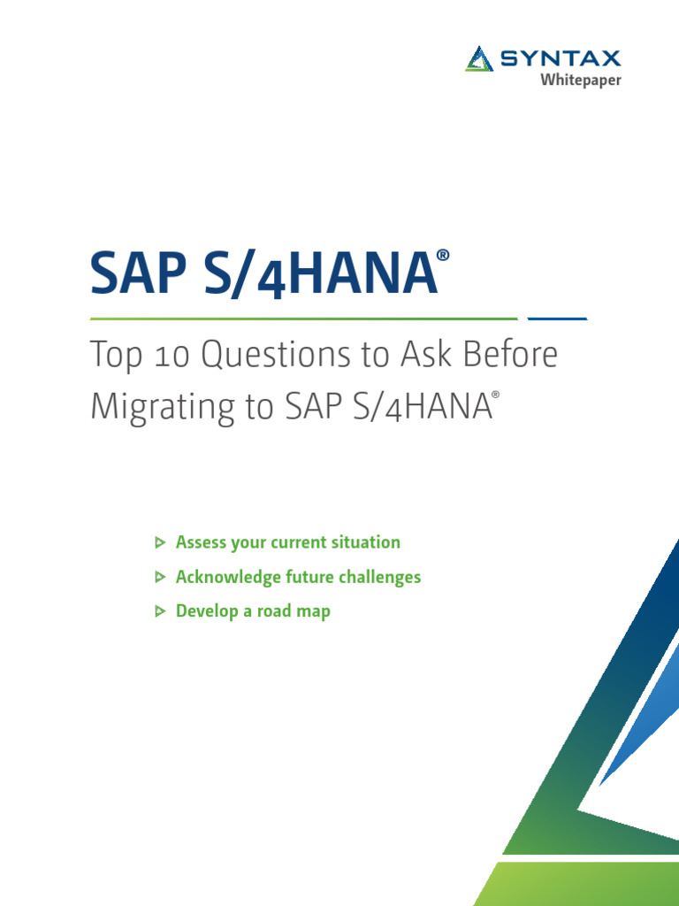 Syntax S4hana Migration Questions Whitepaper Pdf Enterprise Resource Planning Cloud Computing