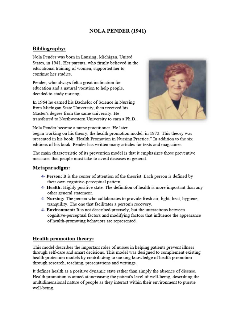 Theories - Nola Pender and Florence Nightingale | PDF | Nursing ...