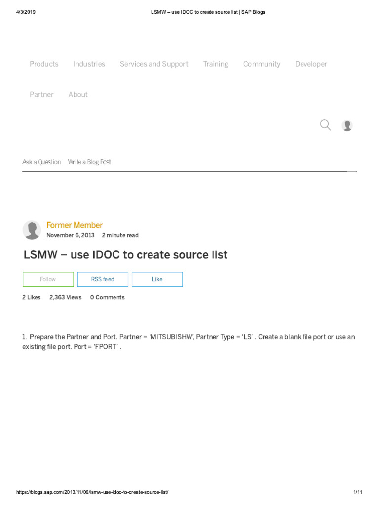 LSMW - Use IDOC To Create Source List - SAP Blogs | PDF