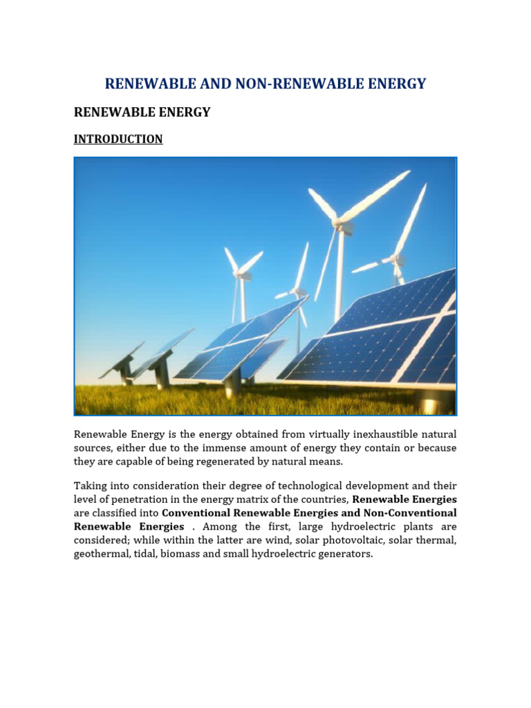 Renewable and Non-Renewable Energies | PDF | Renewable Energy | Energy ...