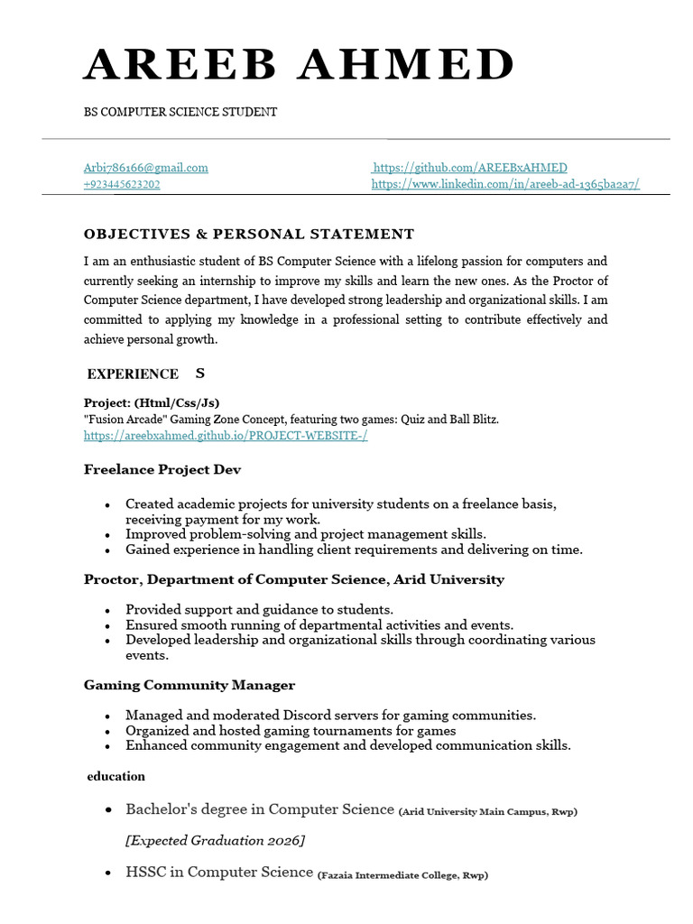 AREEB AHMED (RESUMee) | PDF | Computing | Software