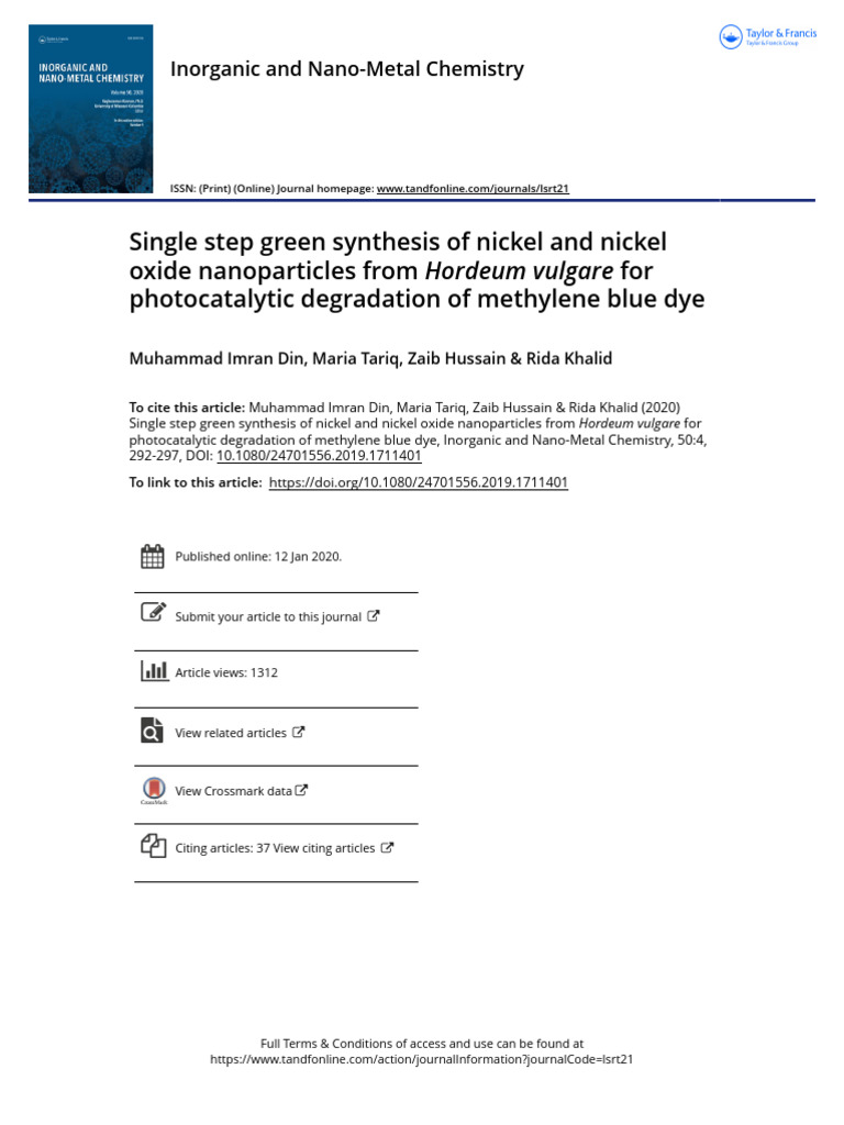 Green Synthesis of Nickel Nanoparticles | PDF | Ultraviolet–Visible ...