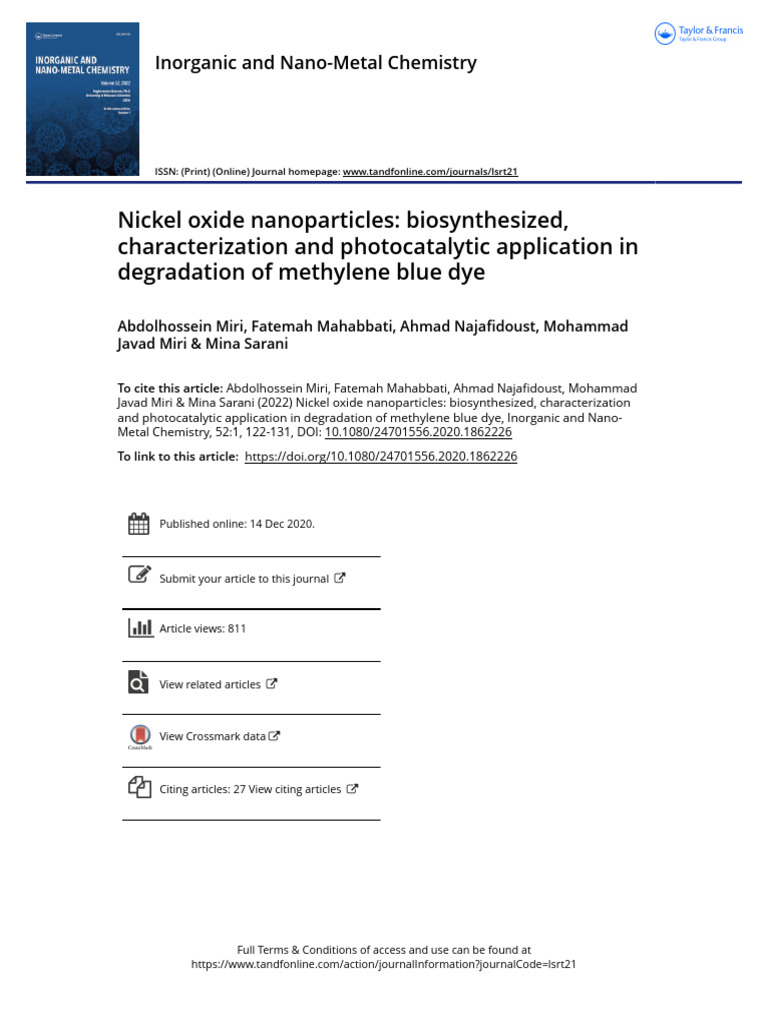 Nickel Oxide Nanoparticles Biosynthesized Characterization and ...