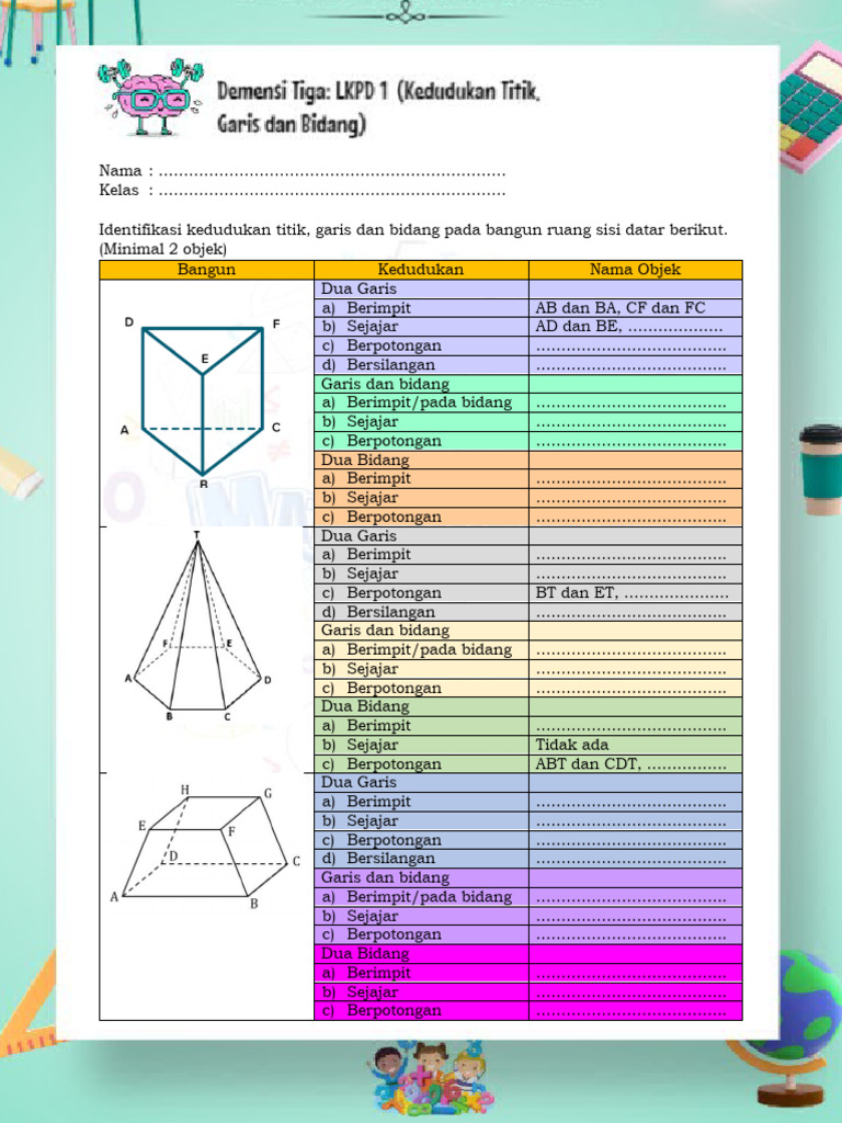 LKPD Kedudukan Titik, Garis Dan Bidang | PDF | Metode & Bahan Ajar