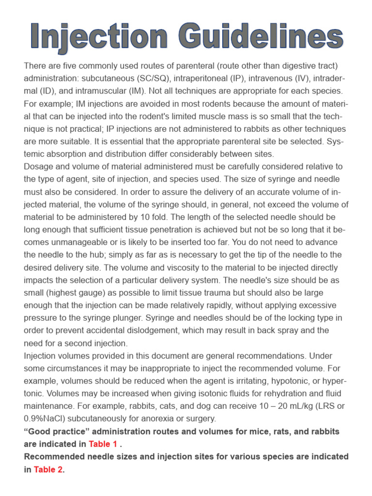 Injection Guidelines | PDF | Injection (Medicine) | Pharmacy