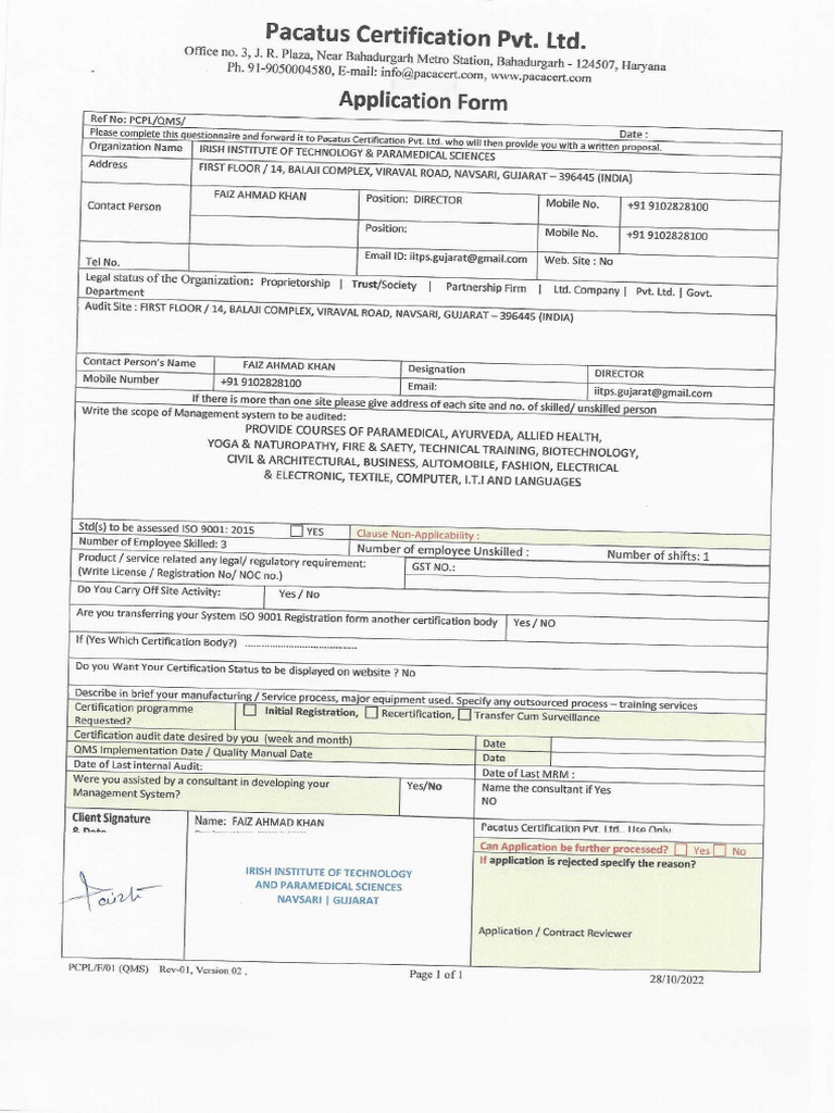 ISO APPLICATION FORM | PDF