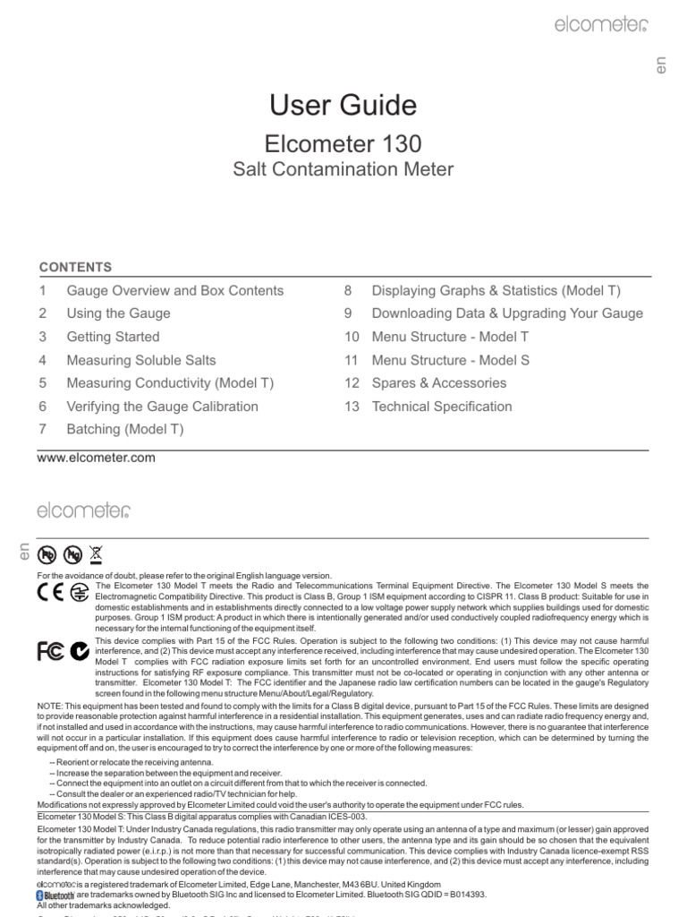 Elcometer 130 Salt Contamination Meter Instruction Manual | PDF ... Elcometer 130 Salt Contamination Meter Instruction Manual | PDF ...
