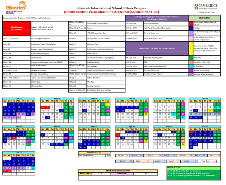 GIS JR PG To G2 School Academic Calendar 2024-25 | PDF | Observances ...