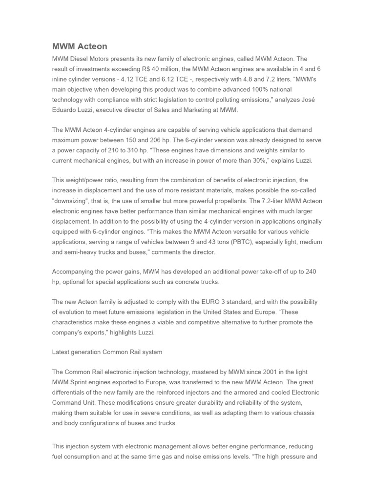 Brief Review of The MWM Engine | PDF | Engines | Diesel Engine