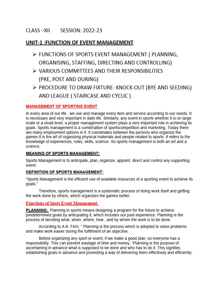 Functions of Sports Event Management | PDF | Tournament | Sports