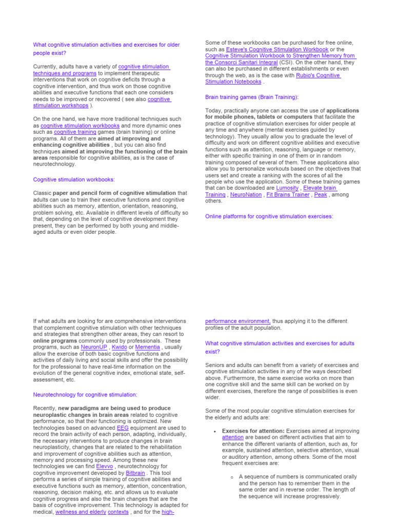 Cognitive Stimulation Activities For Seniors | Download Free PDF ...