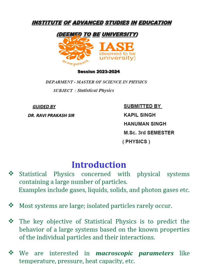 Statistical Physics Overview and Concepts | PDF | Gases | Wave Function