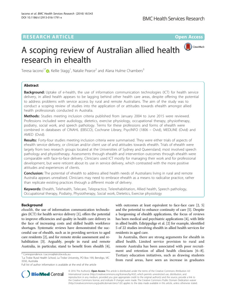A Scoping Review of Australian Allied Health Research in Ehealth | PDF ...