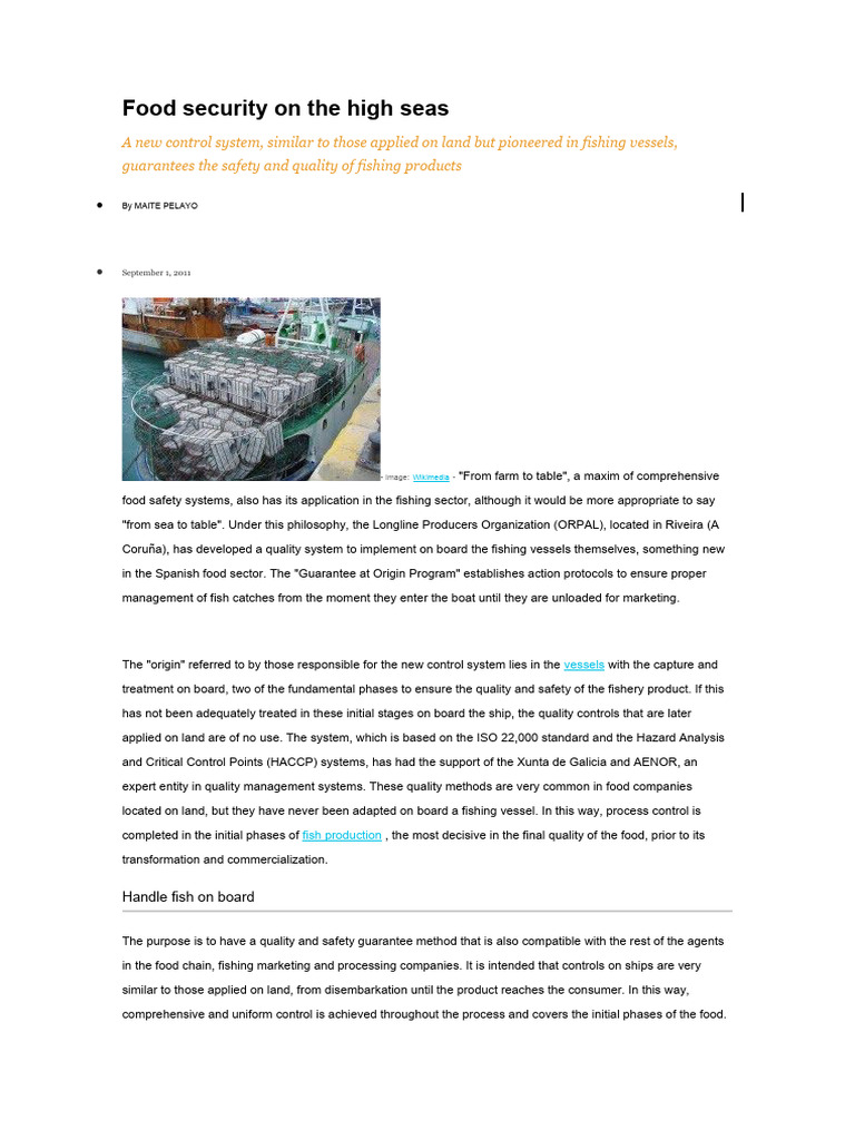 Food Security On The High Seas | PDF | Hazard Analysis And Critical ...