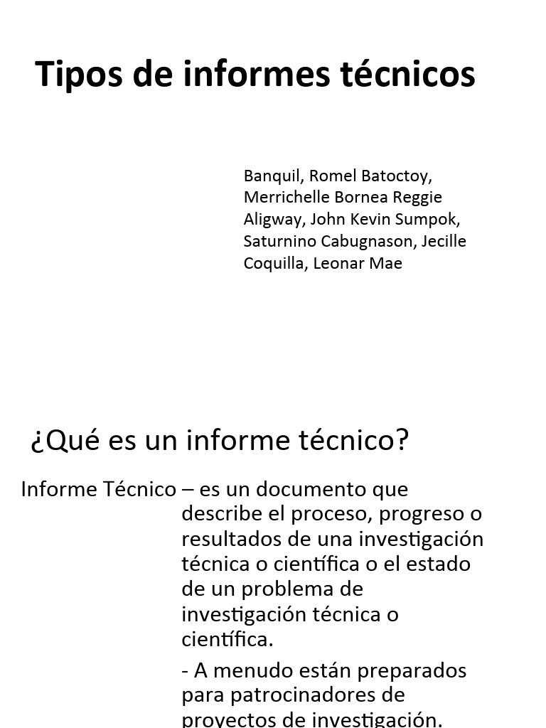 Tipos de Informe Técnico | PDF | Estadísticas | Cuestionario