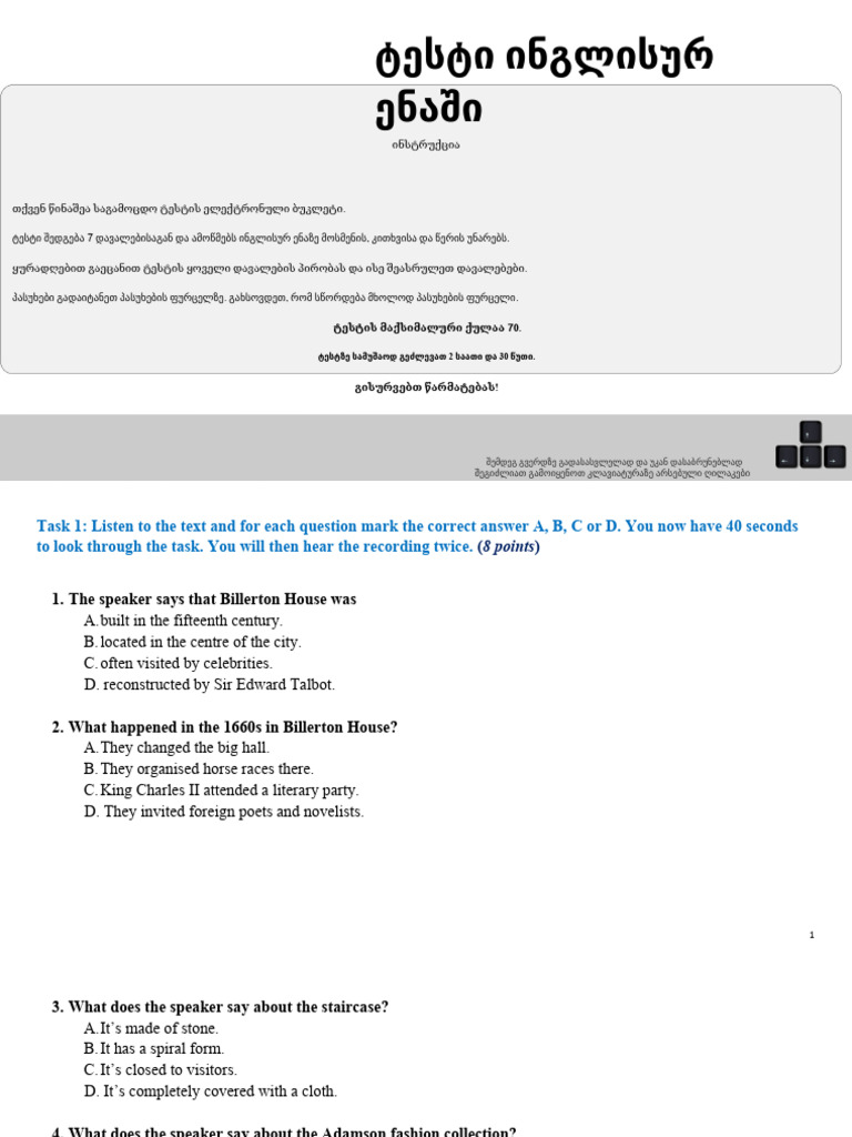 English Test Instructions and Tasks | PDF