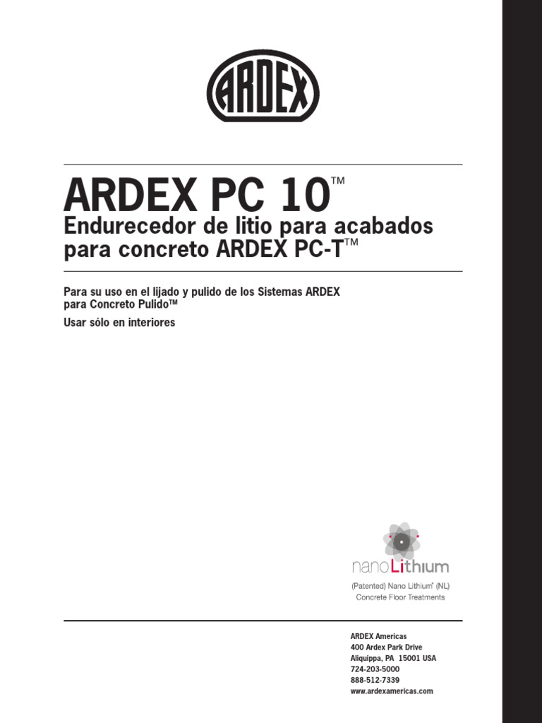ARDEX PC 10 Ficha Técnica | PDF | Hormigón | Materiales