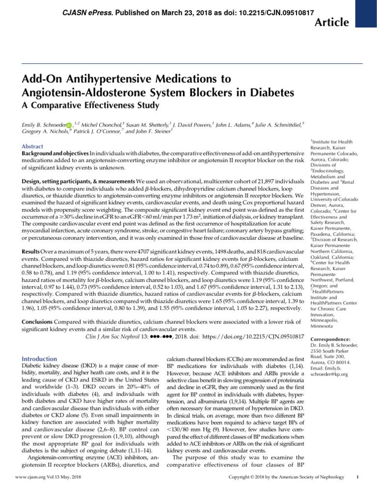 Add-On Antihypertensive Medications To Angiotensin-Aldosterone System ...