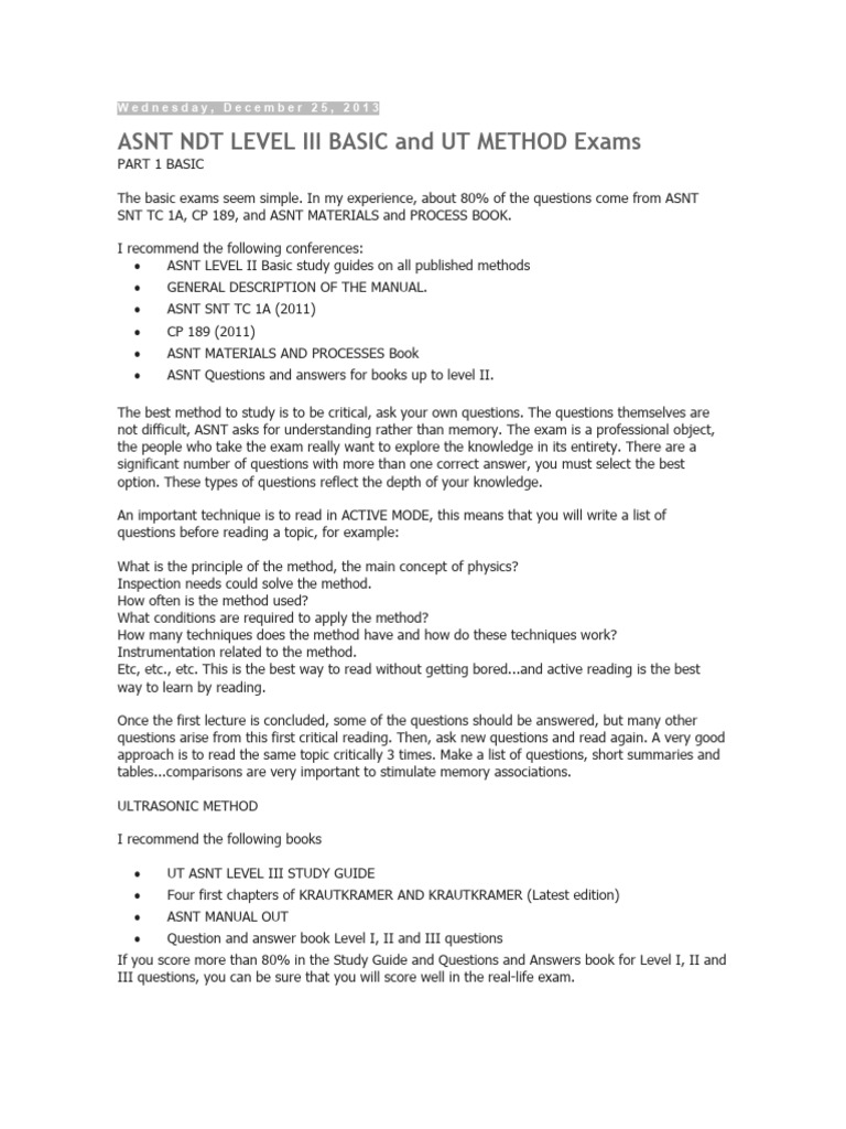 Ut Level III Asnt Exam | Download Free PDF | Knowledge | Nondestructive ...