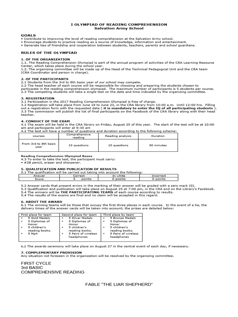 Reading Comprehension Contest | PDF | Reading Comprehension | Shepherd