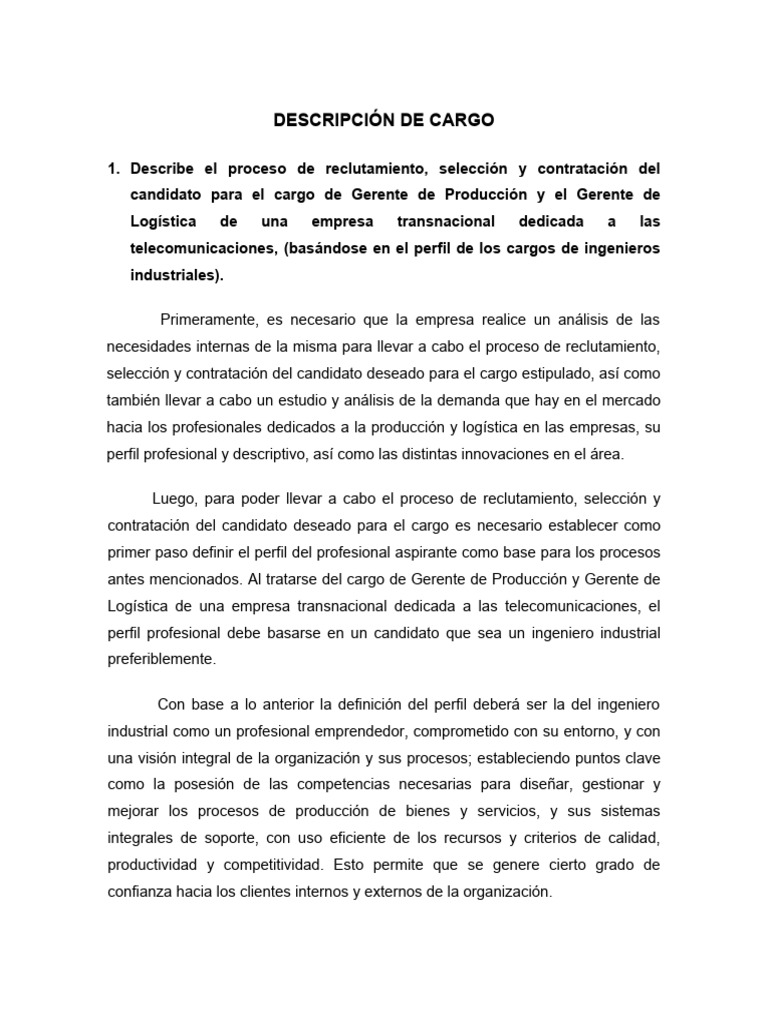 Descripción de Cargo | PDF | Reclutamiento | Business