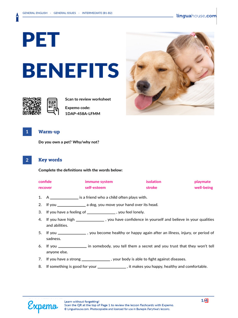 Pet Benefits American English Teacher | PDF | Pet | Dogs