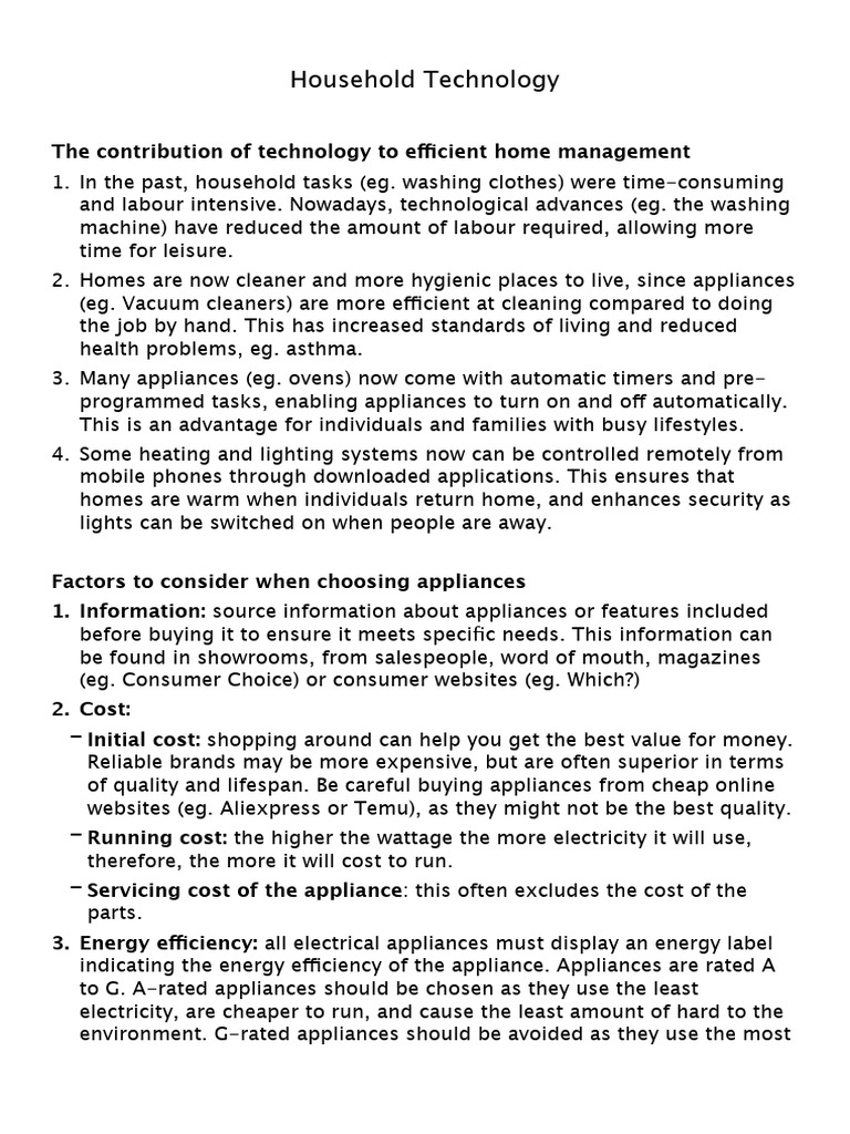 Household Technology in Home Economics | PDF | Refrigerator