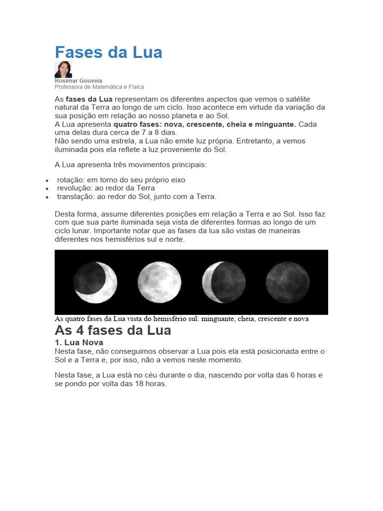Fases Da Lua | PDF | Lua | Astronomia