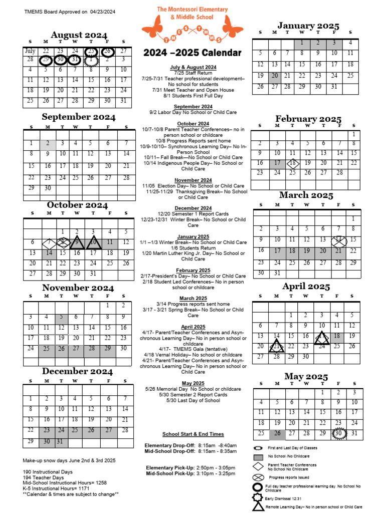 Approved 24-25 Calendar | PDF | Child Care | Human Life Stages