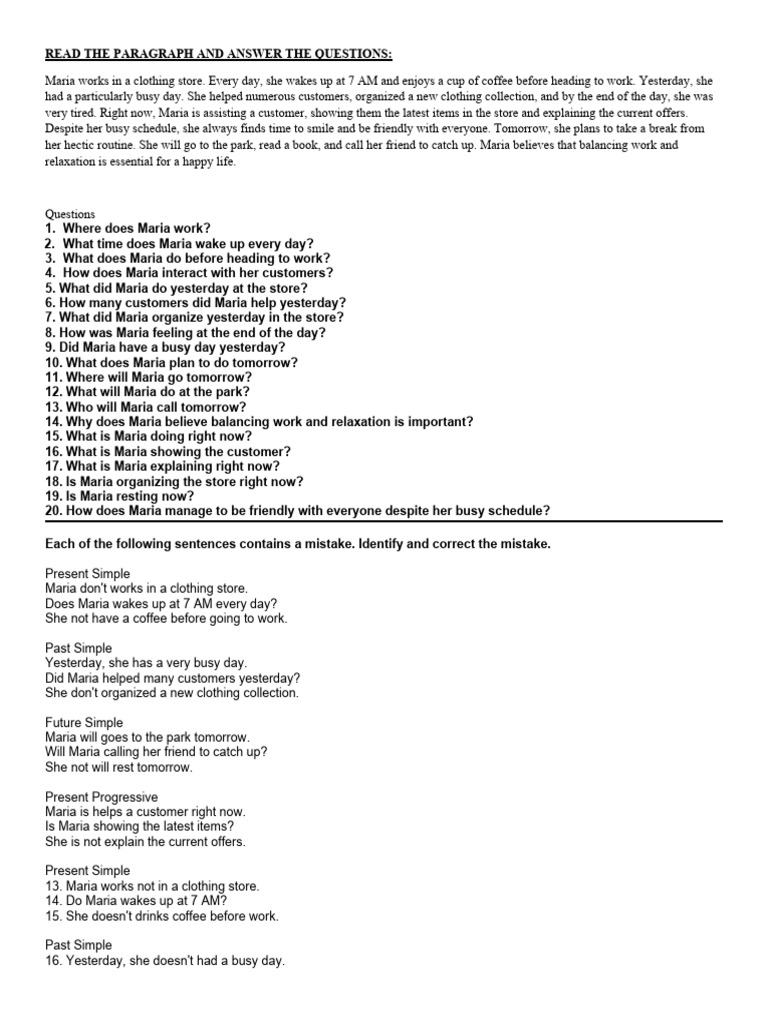 Read The Paragraph and Answer The Questions, Correct The Mistakes | PDF