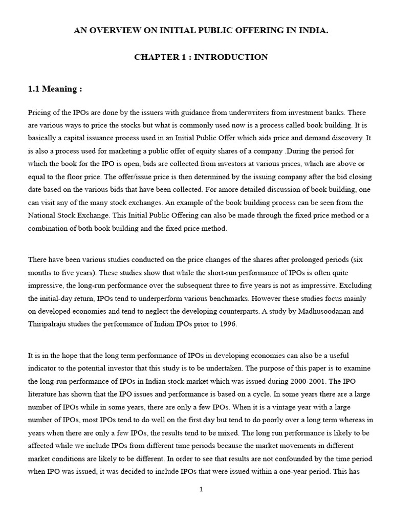 An Overview On Initial Public Offering in India Final | PDF | Initial ...