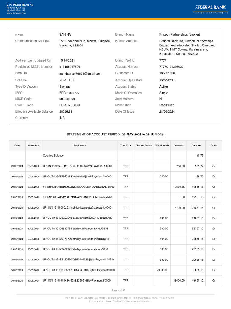 AccountStatement 29 MAY 2024 To 28 JUN 2024 | PDF | Banks | Payments
