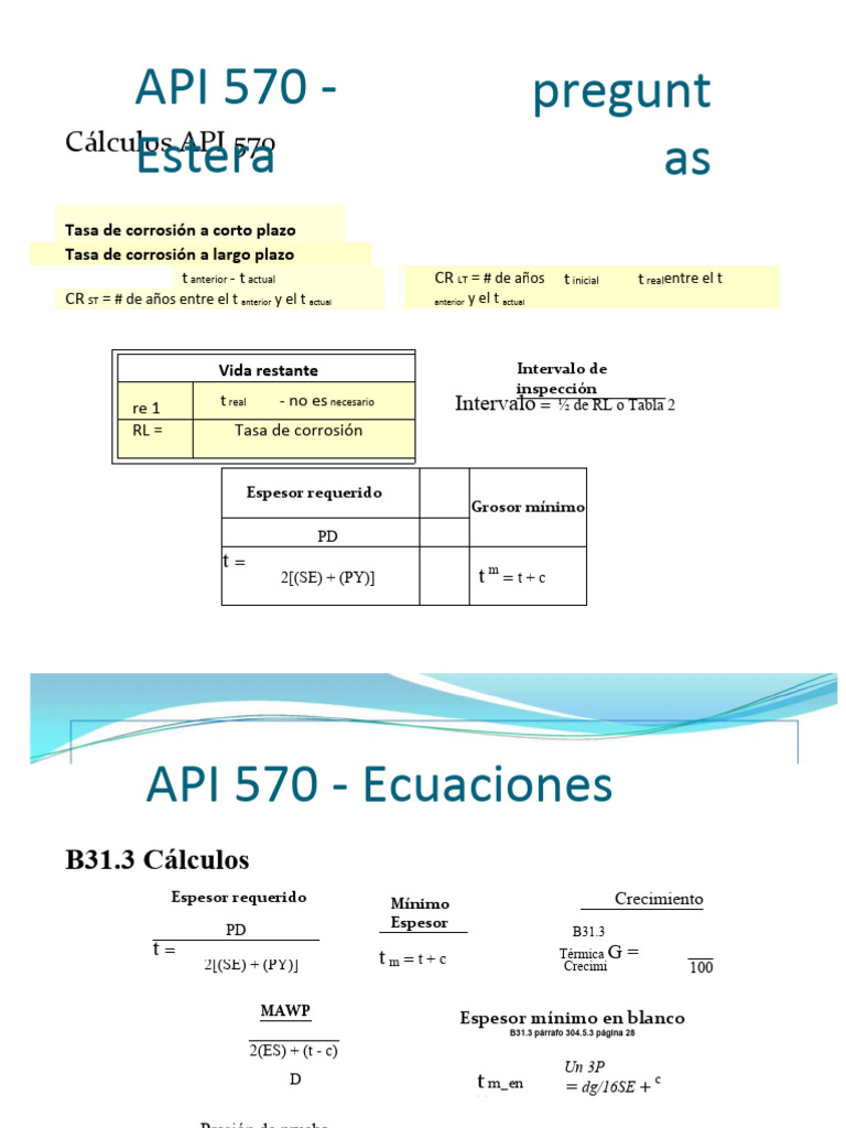 Cálculos y Ecuaciones API 570 | PDF | Presión | Ingeniería mecánica