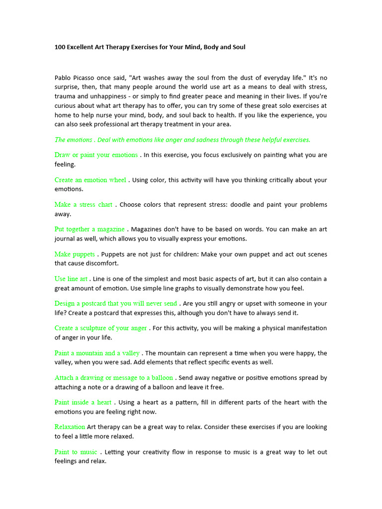 100 Art Therapy Exercises for Wellness | PDF | Art Therapy | Emotions