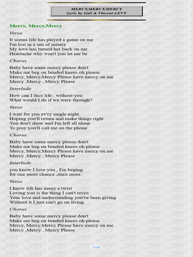 Mercy Mercy Mercy Lyrics | PDF