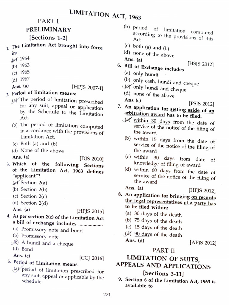 Limitation Act MCQs | PDF