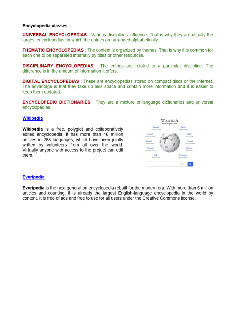 Types of Encyclopedias Explained | PDF | Encyclopedias | Central America