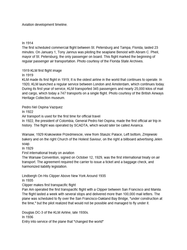 Aviation Development Timeline | PDF | Airlines | Lift (Force)