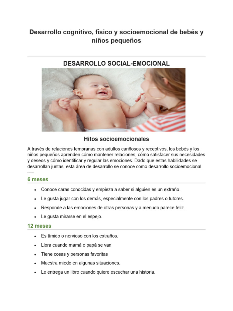 Desarrollo Cognitivo, Físico y Socioemocional de Bebés y Niños Pequeños ...