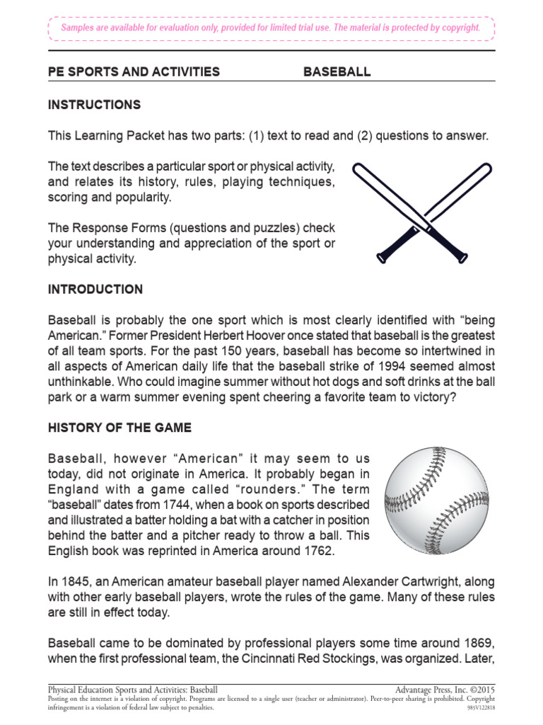 BaseballPhysicalEducationLearningPacket-1 | Download Free PDF ...